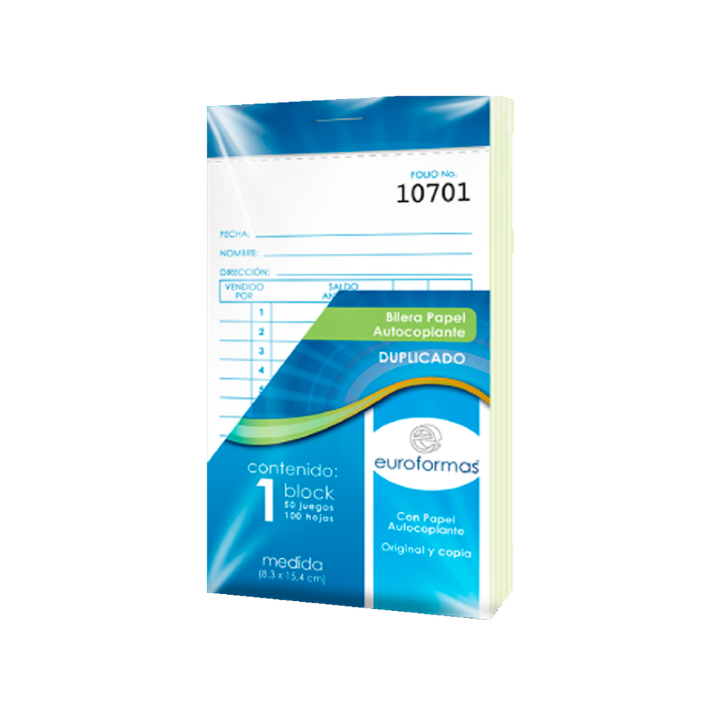 Bilera Auto Copiante 8.5 X 14.0 cm Marca Euroformas – Stock México