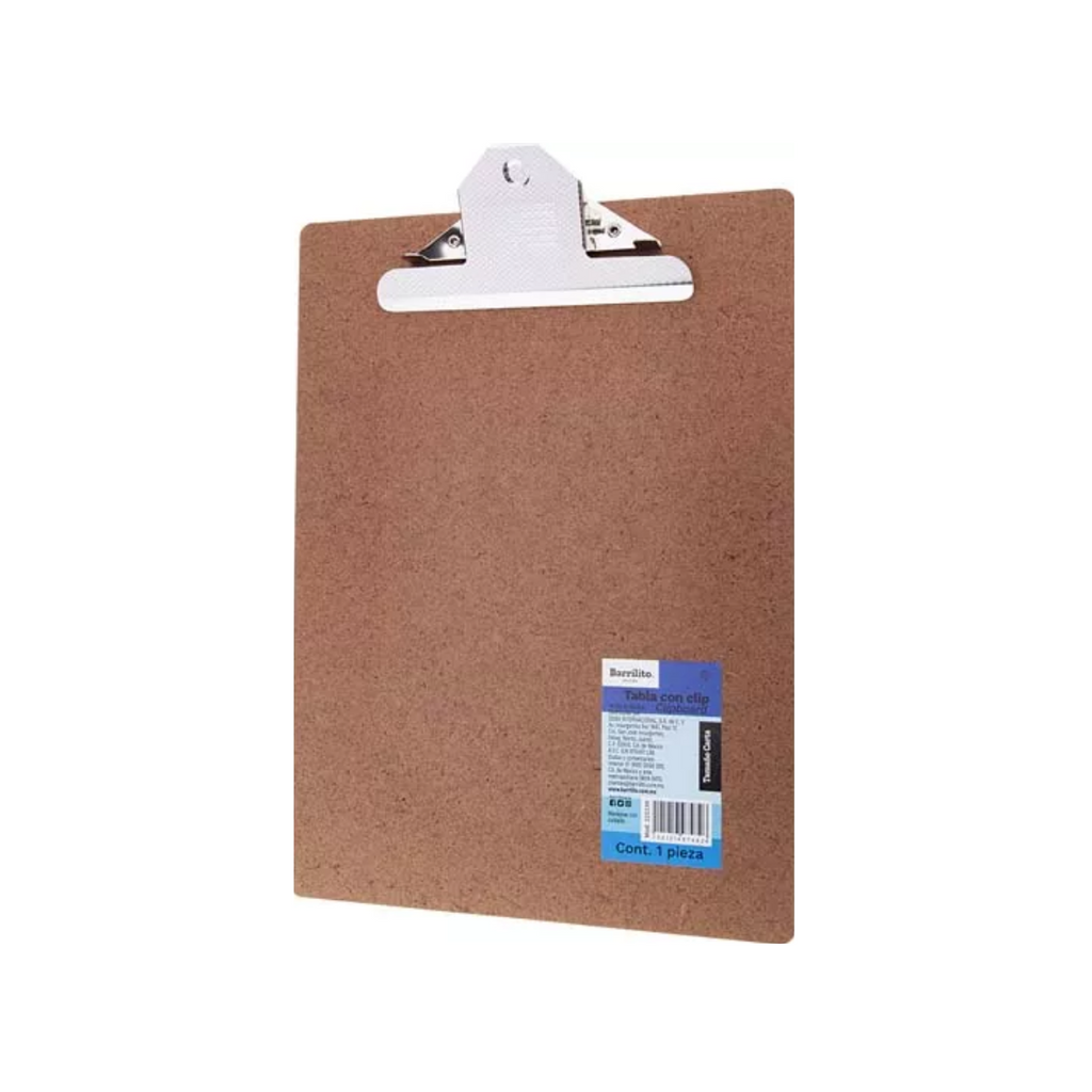 Tabla con Clip Metalico Tamaño Carta Marca Barrilito – Stock México
